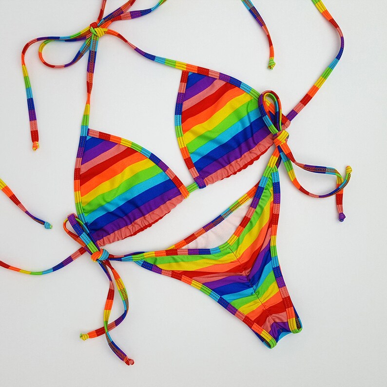 Rainbow Stripes Micro Scrunch Bottom Bikini | Etsy