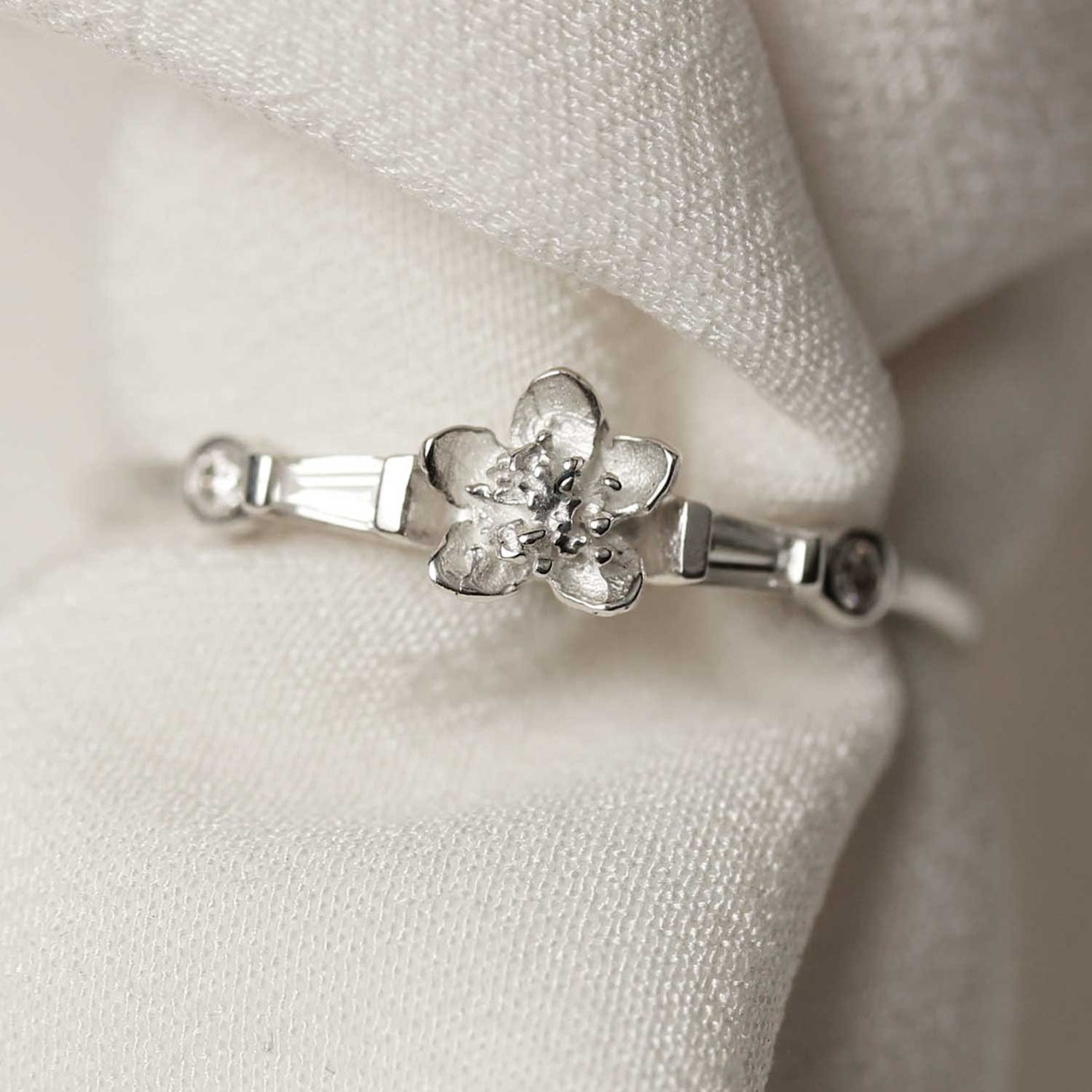 Cherry Blossom Ring, Diamond Engagement Ring, Flower Ring, Sakura Ring ...