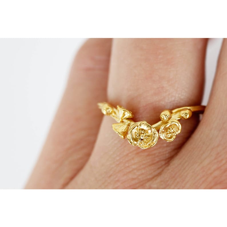 Poppy Ring, Flower Ring, Gold Flower Ring, Rememberance Ring, Gold ...
