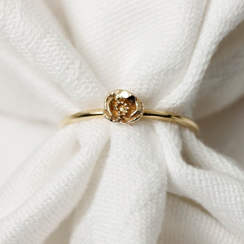 Poppy Ring, Flower Ring, Stacking Ring, Flower Stacking Ring, Gold ...