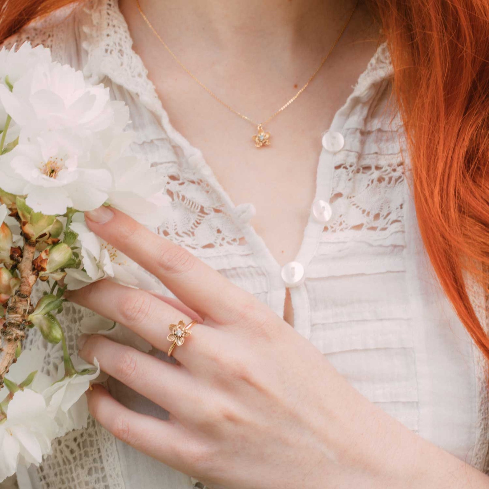 Diamond Cherry Blossom Ring - Silver/gold/rose Gold - Diamond Flower ...