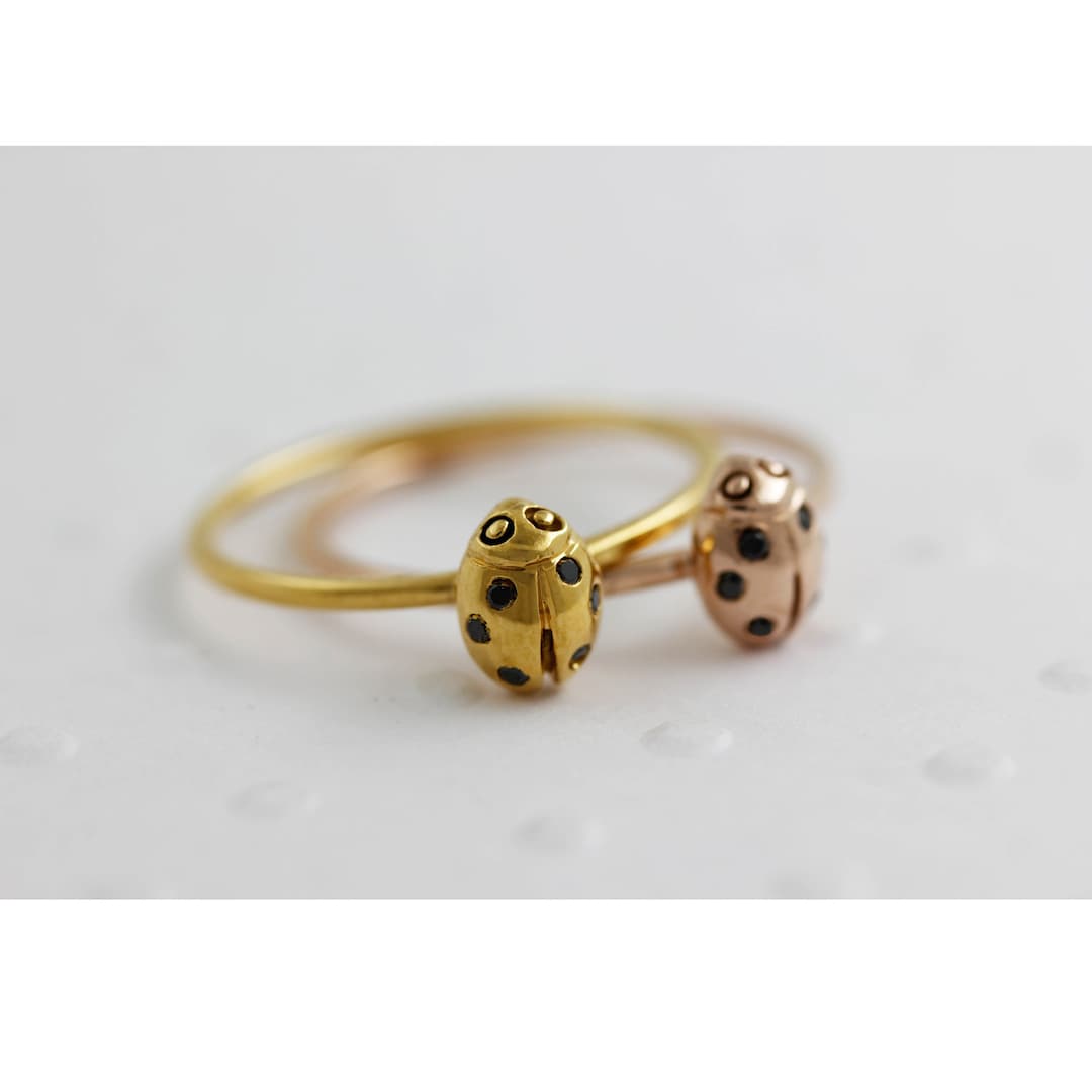 Ladybird Black Diamond Ring/wings Closed -silver/gold/rose Gold - Etsy