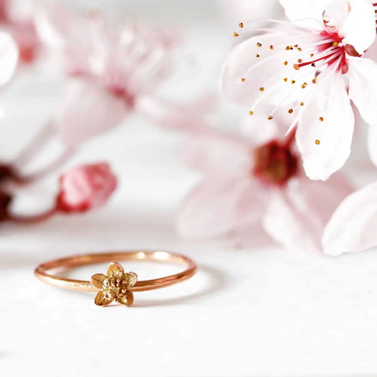 Cherry Blossom Ring, Sakura Ring, Flower Ring, Gold Stacking Ring ...