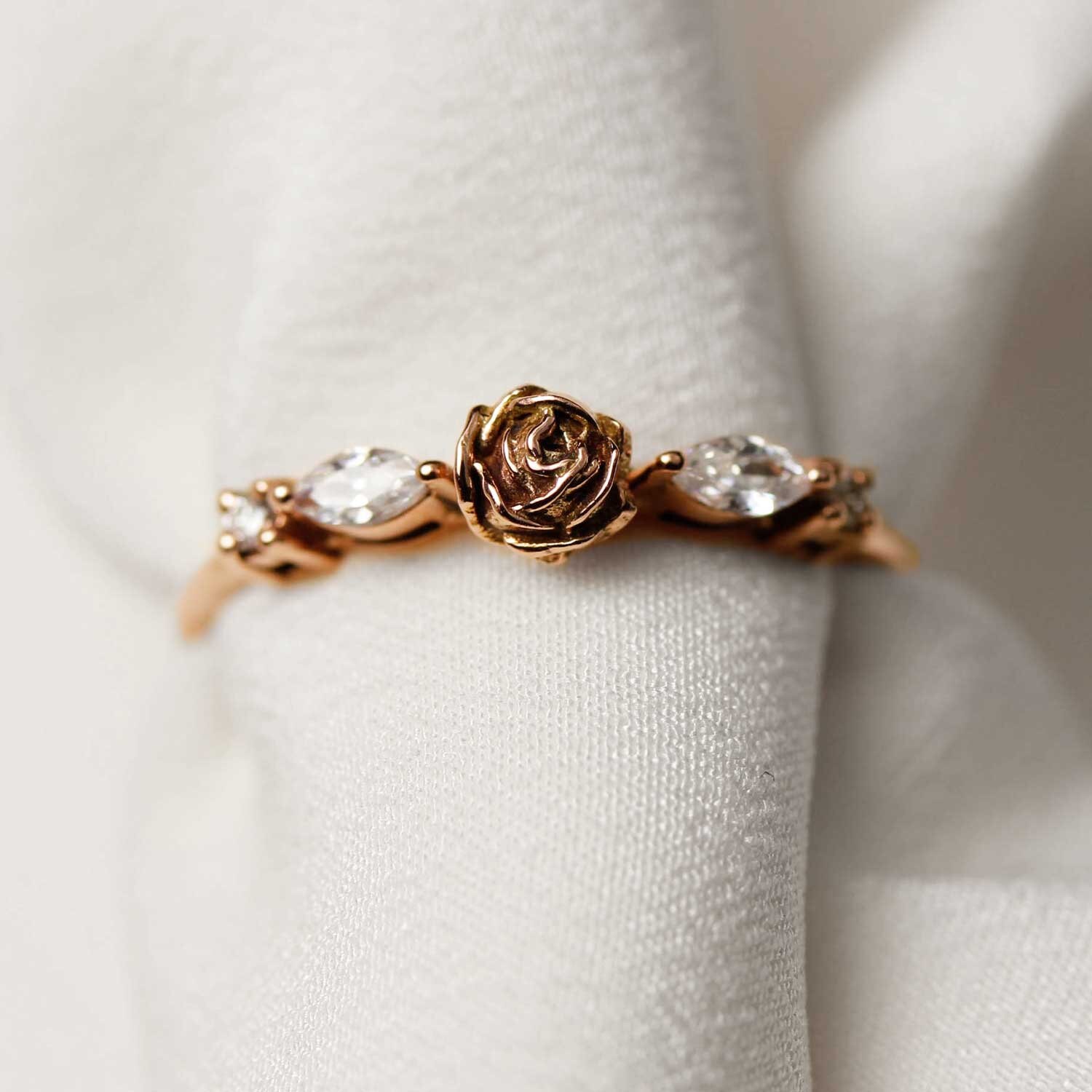Rose Ring, Rose Diamond Ring, Rose Engagement Ring, Flower Ring, Flower ...