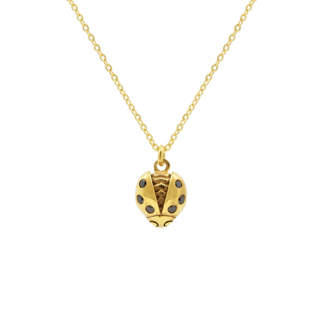 Ladybird Black Diamond Necklace (wings Open) – Gold/silver/rose Gold - Etsy