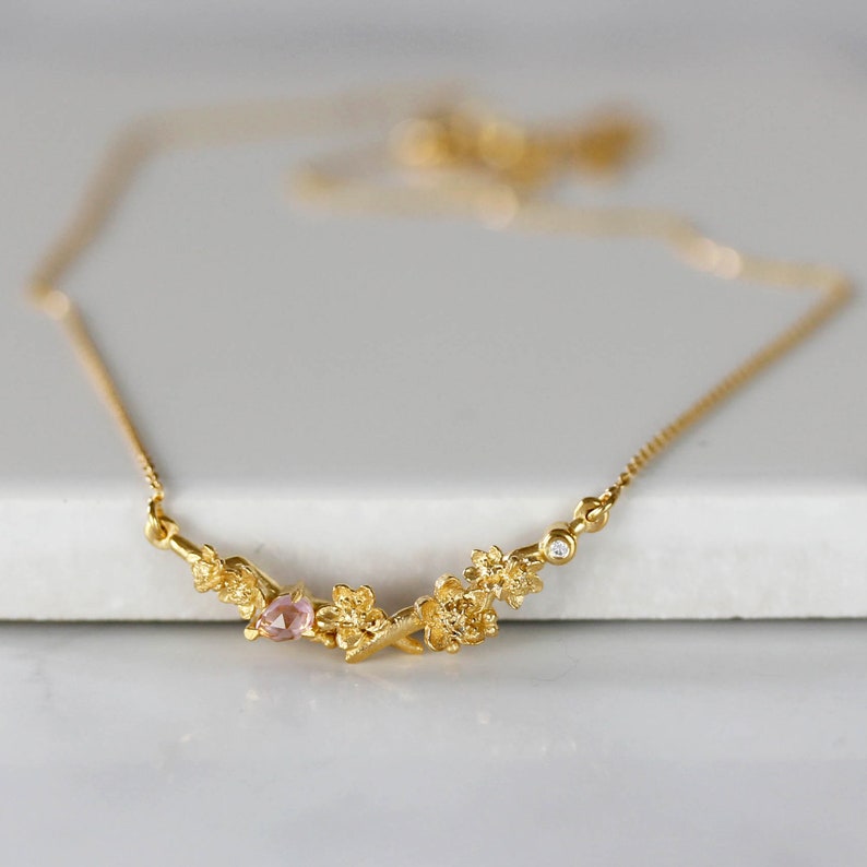 Cherry Blossom Necklace Pink Tourmaline & Diamond Necklace - Etsy