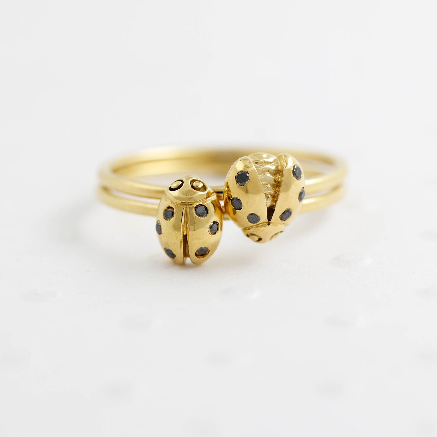 Ladybird Black Diamond Ring/wings Open - Gold/silver/rose Gold ...