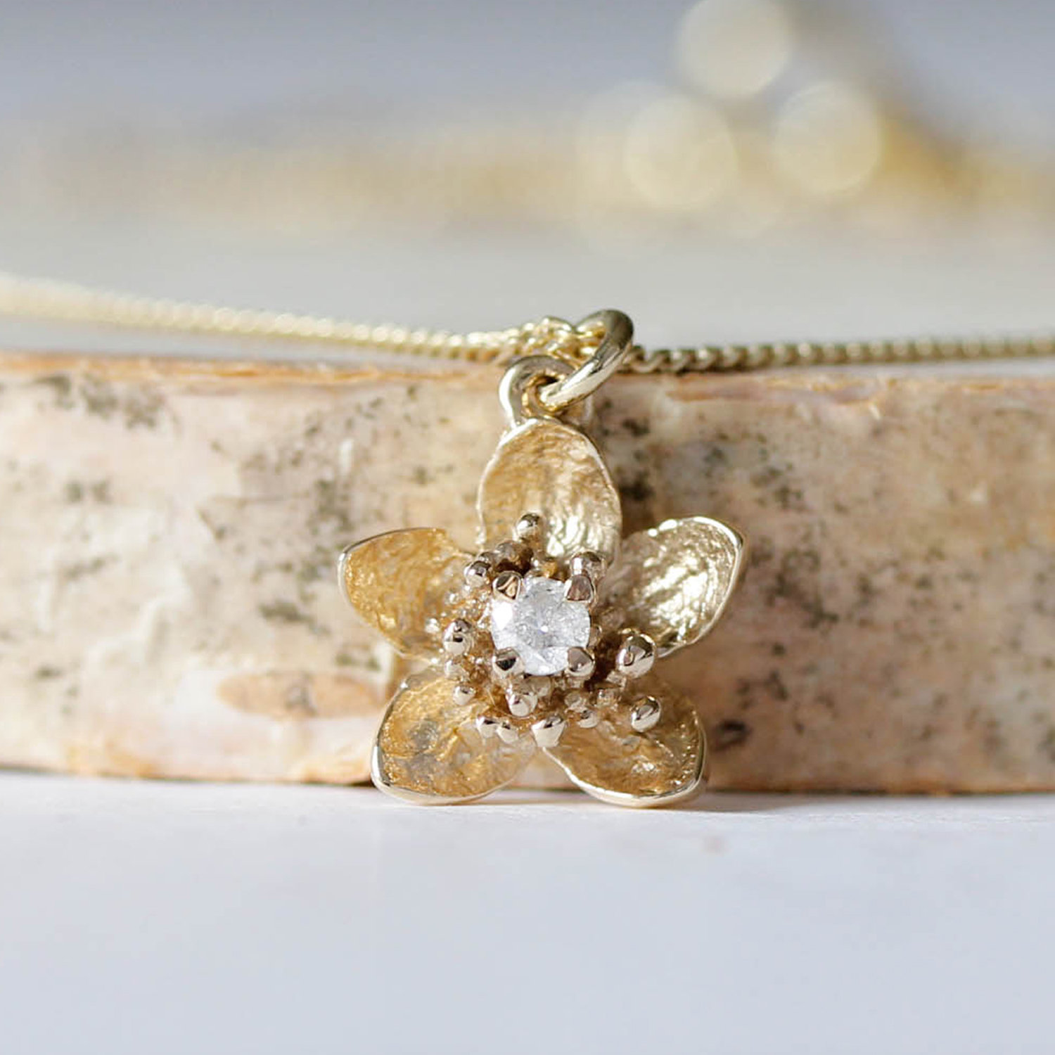 Cherry Blossom Diamond Necklace Silver/gold/rose Gold - Etsy