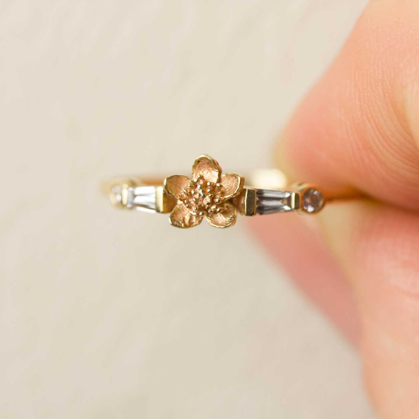 Cherry Blossom Ring Diamond Engagement Ring Flower Ring - Etsy