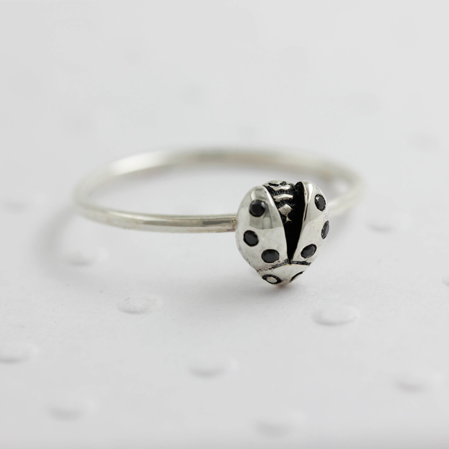 Ladybird Black Diamond Ring/wings Open - Gold/silver/rose Gold ...
