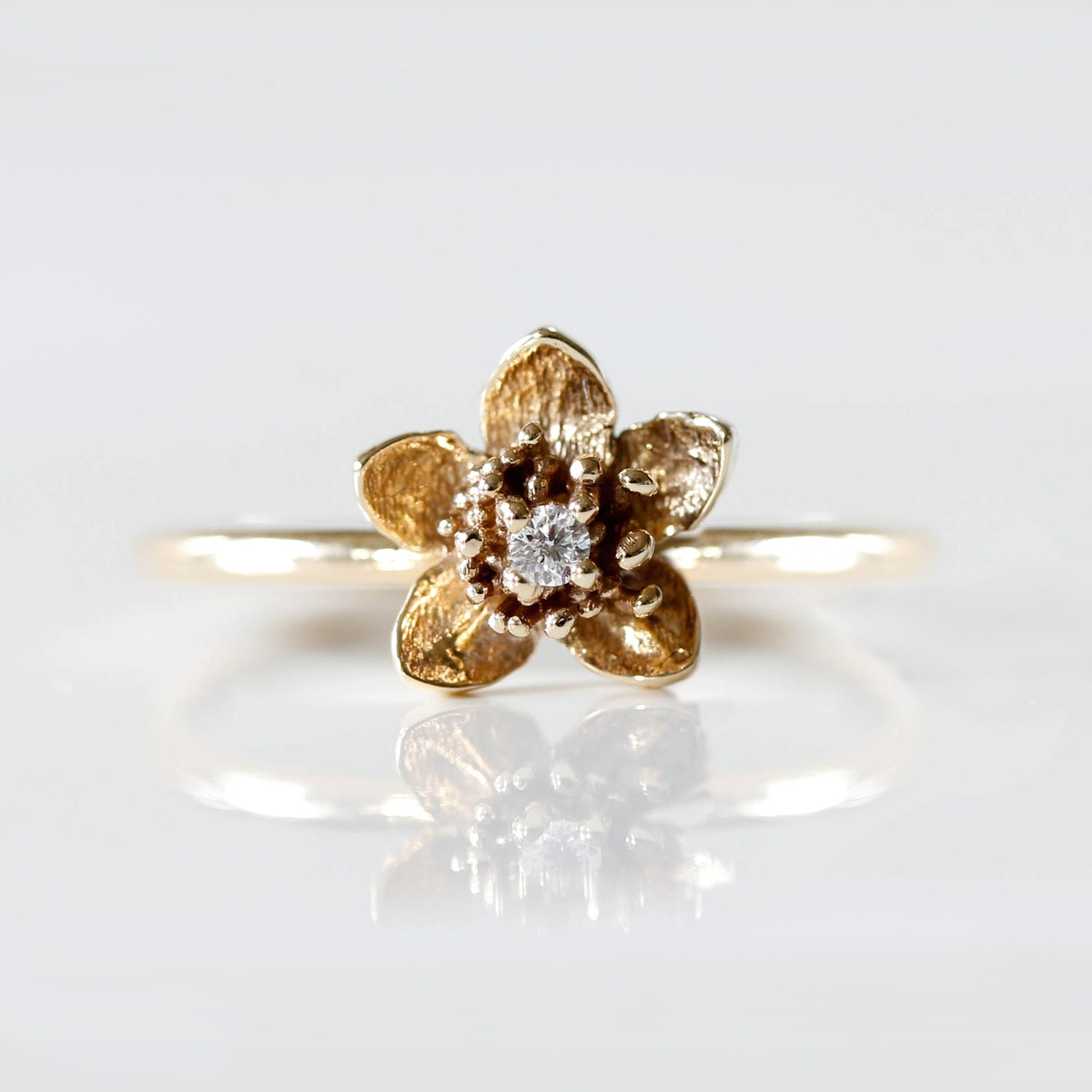 Diamond Cherry Blossom Ring - Silver/gold/rose Gold - Diamond Flower ...