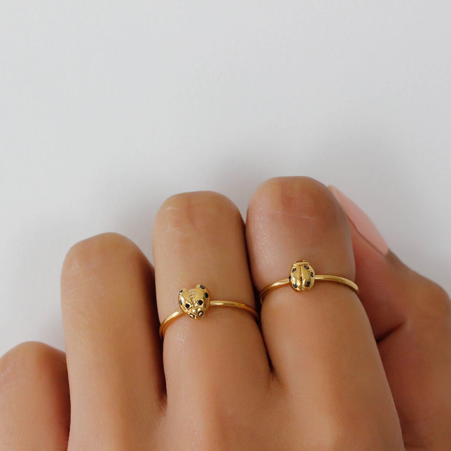 Ladybird Black Diamond Ring/wings Open Gold/silver/rose Gold | Etsy