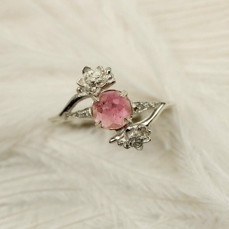 Cherry Blossom Ring, Sakura Ring, Pink Tourmaline and Diamonds Ring ...