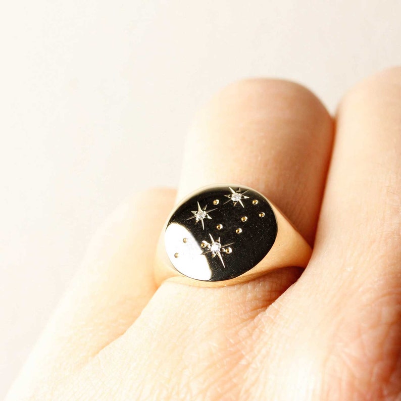 Diamond Constellation Ring|gold Signet Ring|zodiac Ring|astrology Ring ...
