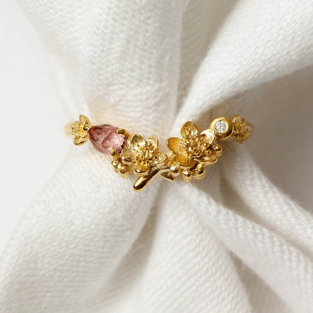 Cherry Blossom Diamond and Pink Tourmaline Ring - Cherry Blossom Ring ...