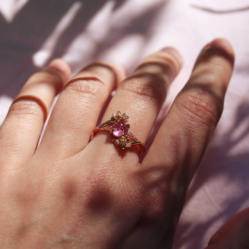 Cherry Blossom Ring, Sakura Ring, Pink Tourmaline and Diamonds Ring ...
