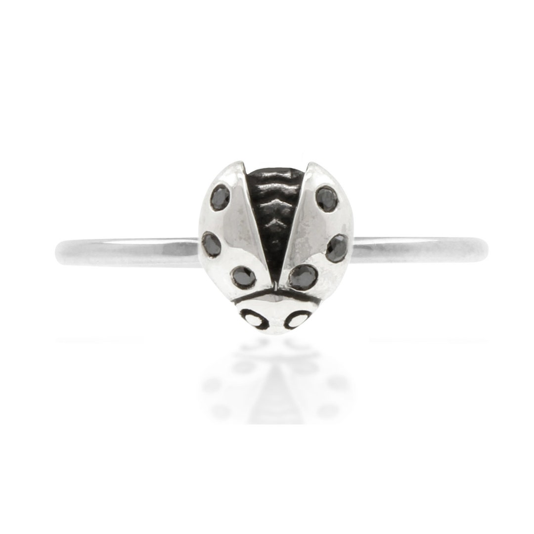Ladybird Black Diamond Ring/wings Open - Gold/silver/rose Gold ...