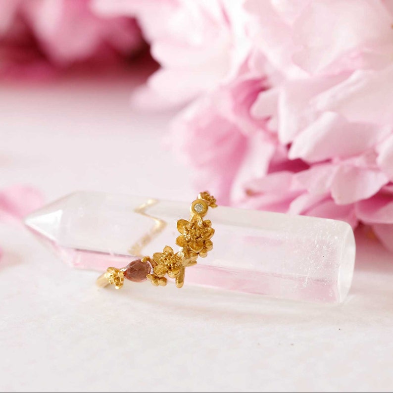 Cherry Blossom Diamond and Pink Tourmaline Ring Cherry | Etsy UK