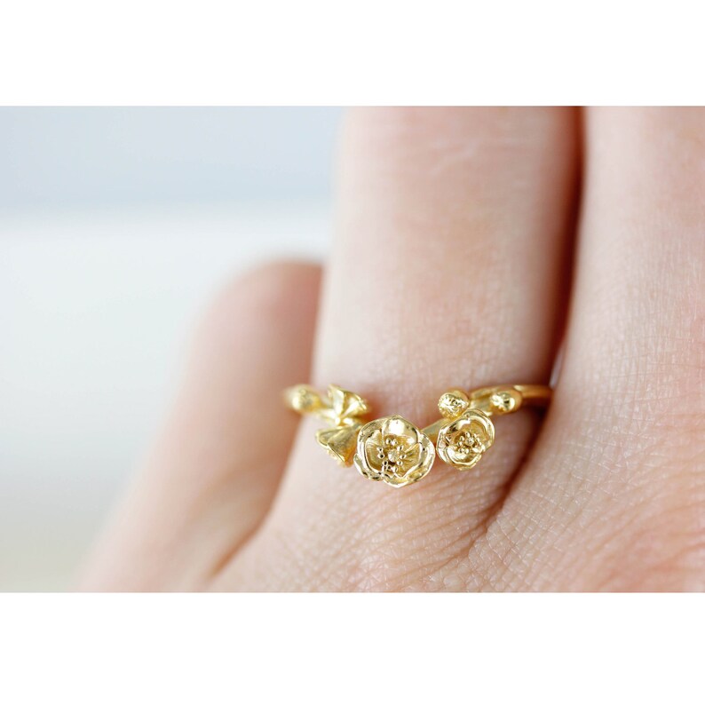 Poppy Ring, Flower Ring, Gold Flower Ring, Rememberance Ring, Gold ...