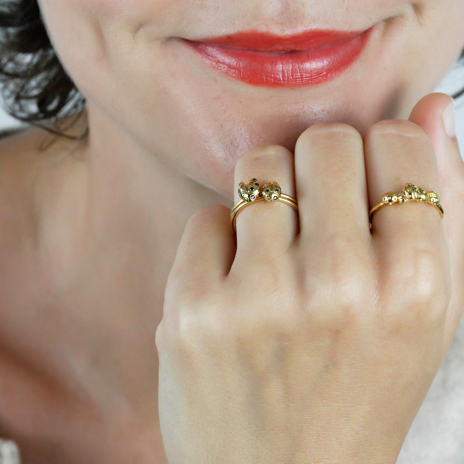 Ladybird Black Diamond Ring/wings Open - Gold/silver/rose Gold ...