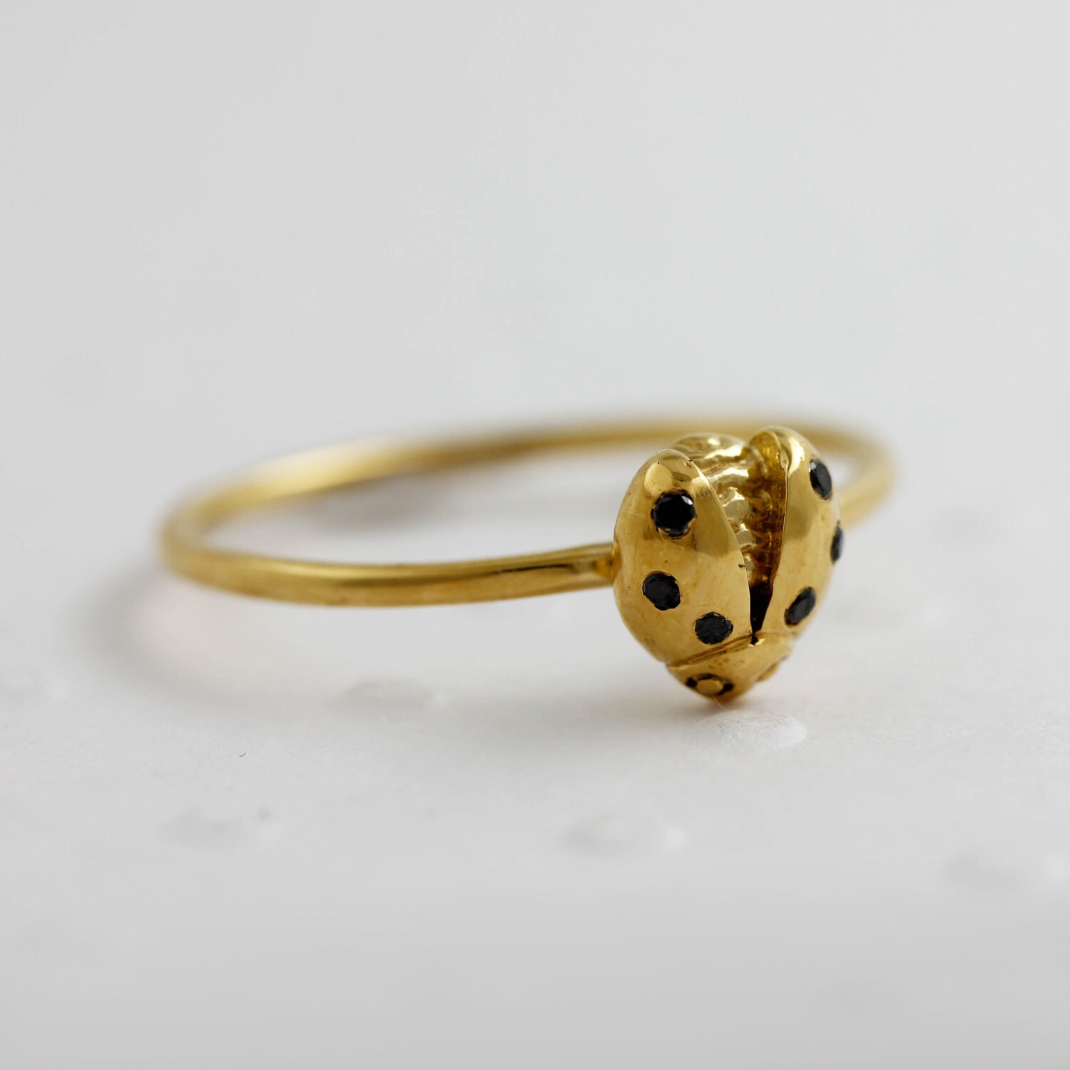 Ladybird Black Diamond Ring/wings Open - Gold/silver/rose Gold ...