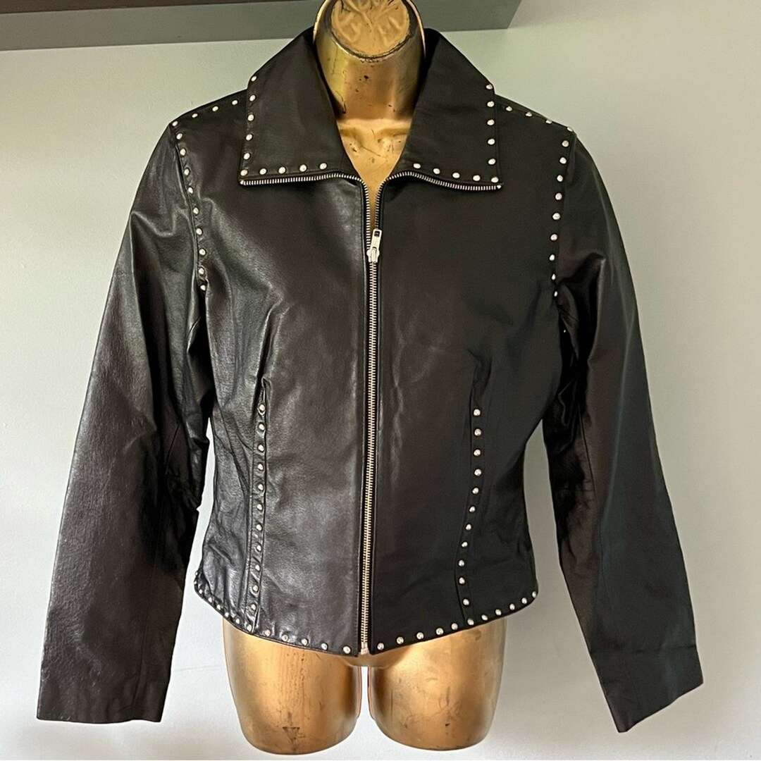 Vintage Studded Leather Jacket by Tower Hill Collection, Lined Size 6 ...