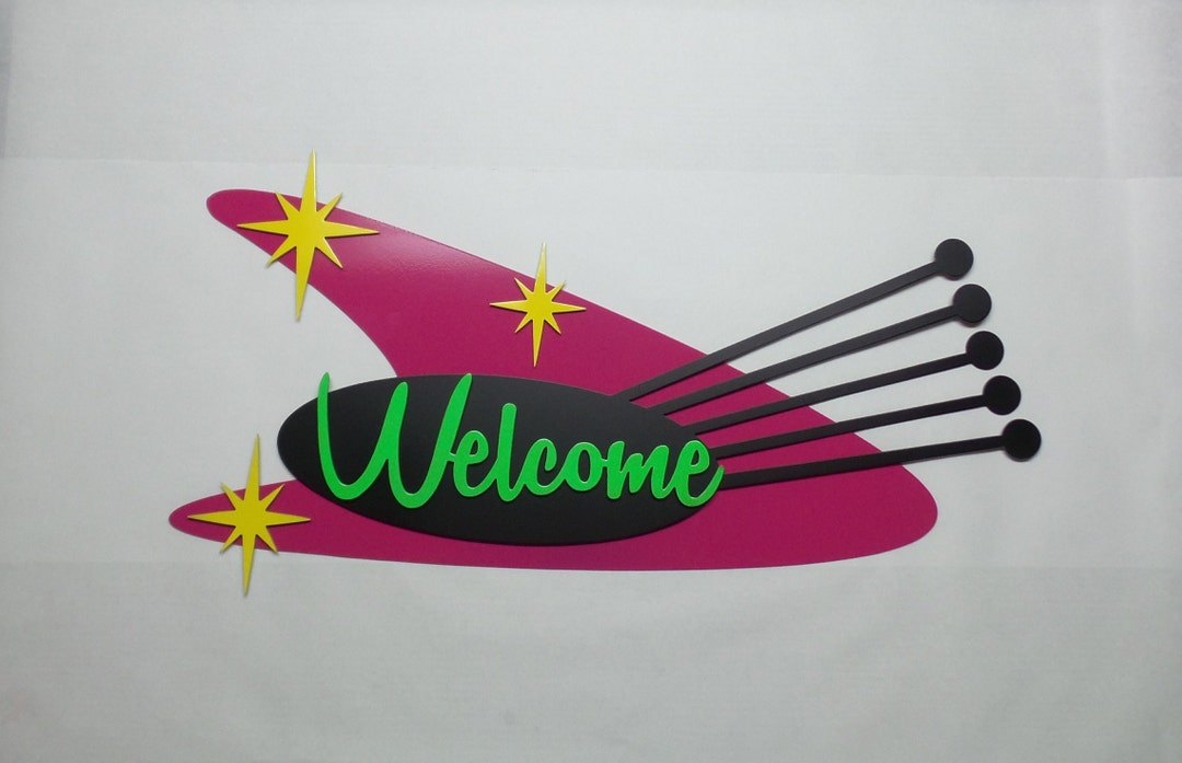Boomerang Sign - Welcome - Mid Century Modern - Mcm - Retro - 3D Metal ...