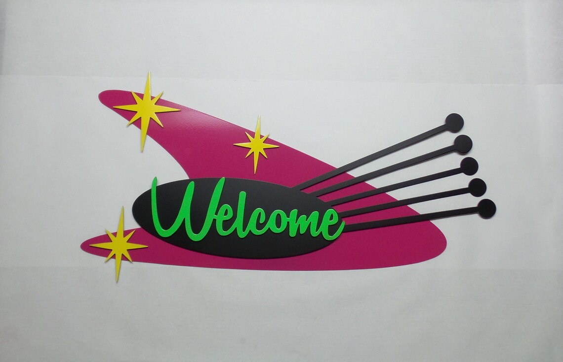 Boomerang Sign - Welcome - Mid Century Modern - Mcm - Retro - 3D Metal ...