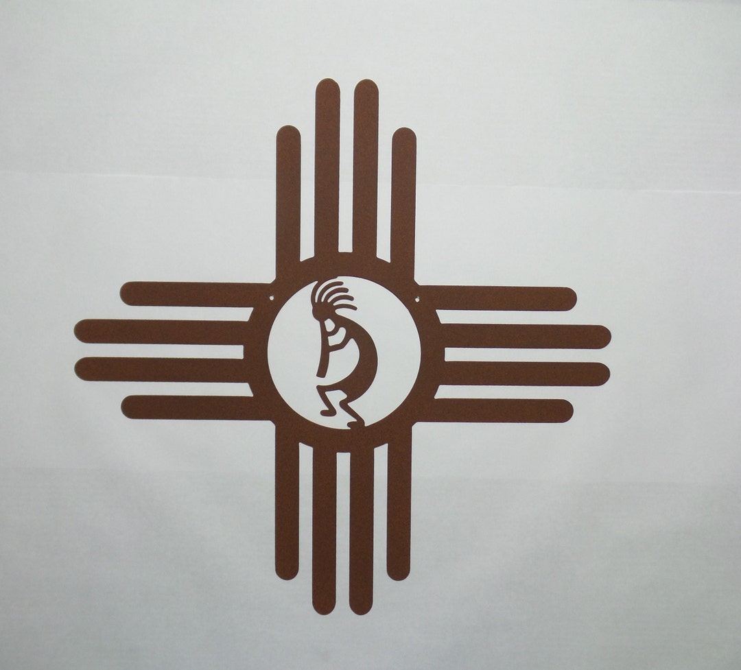 New Mexico Zia Sun Symbol - Zia Sun With Kokopelli - Metal Sign - Metal ...