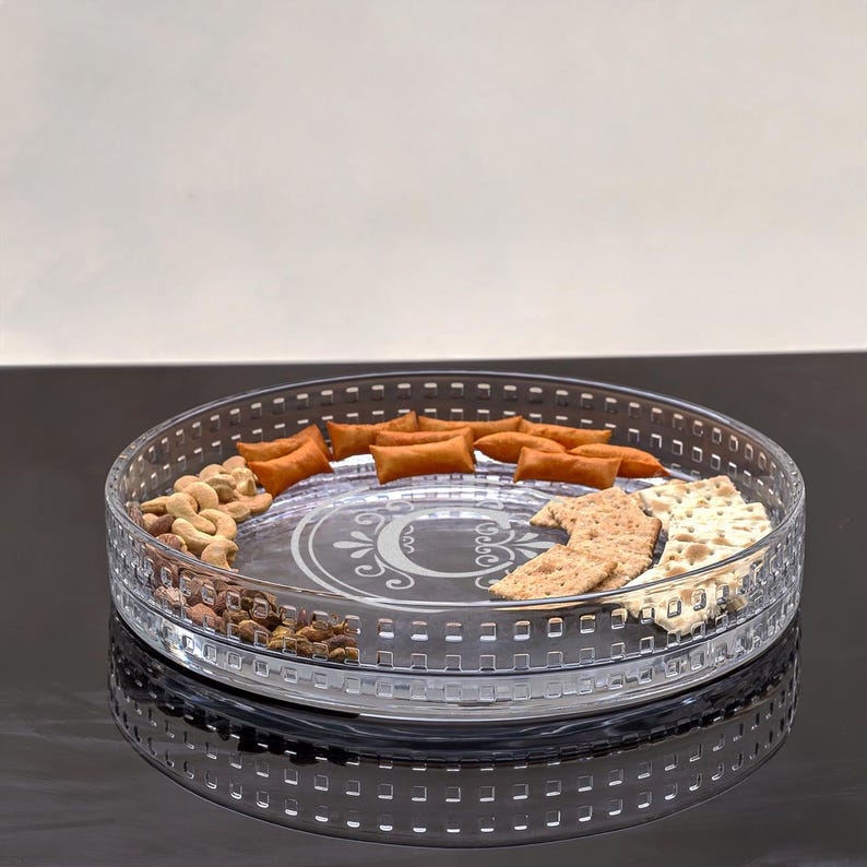 Personalized Round Crystal Serving Tray 12in, Monogrammed Crystal ...
