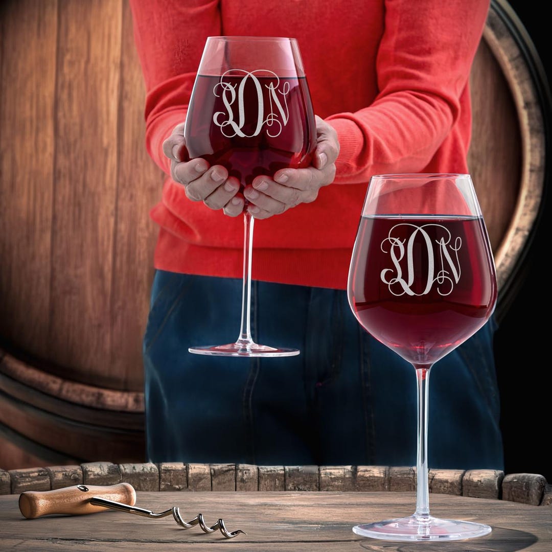 Just-one-glass Personalized Wine Glasses, Monogrammed Wine Glass Pair ...