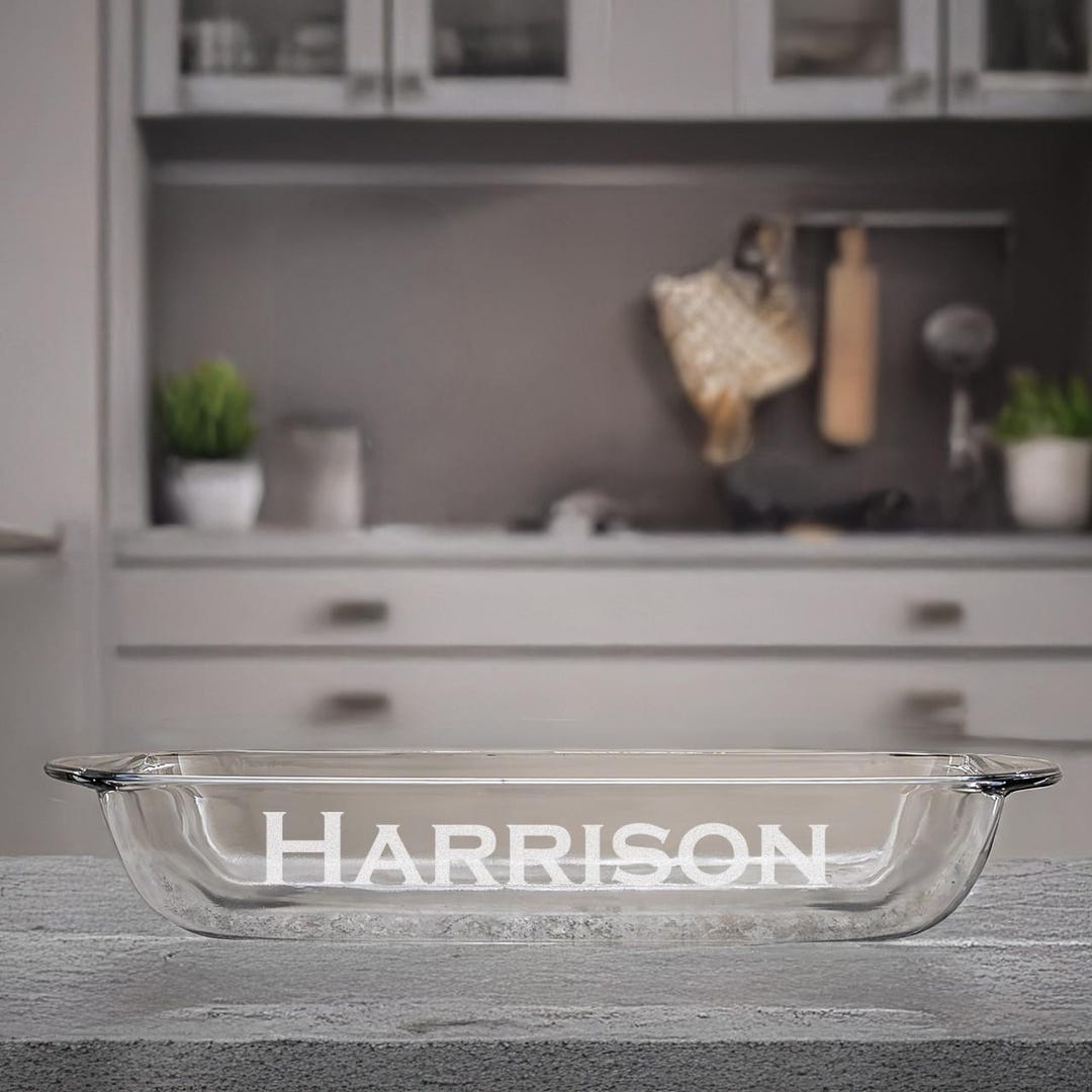 Engraved Large Glass Rectangle Baking Dish 13 X 9, Glass Casserole Dish ...
