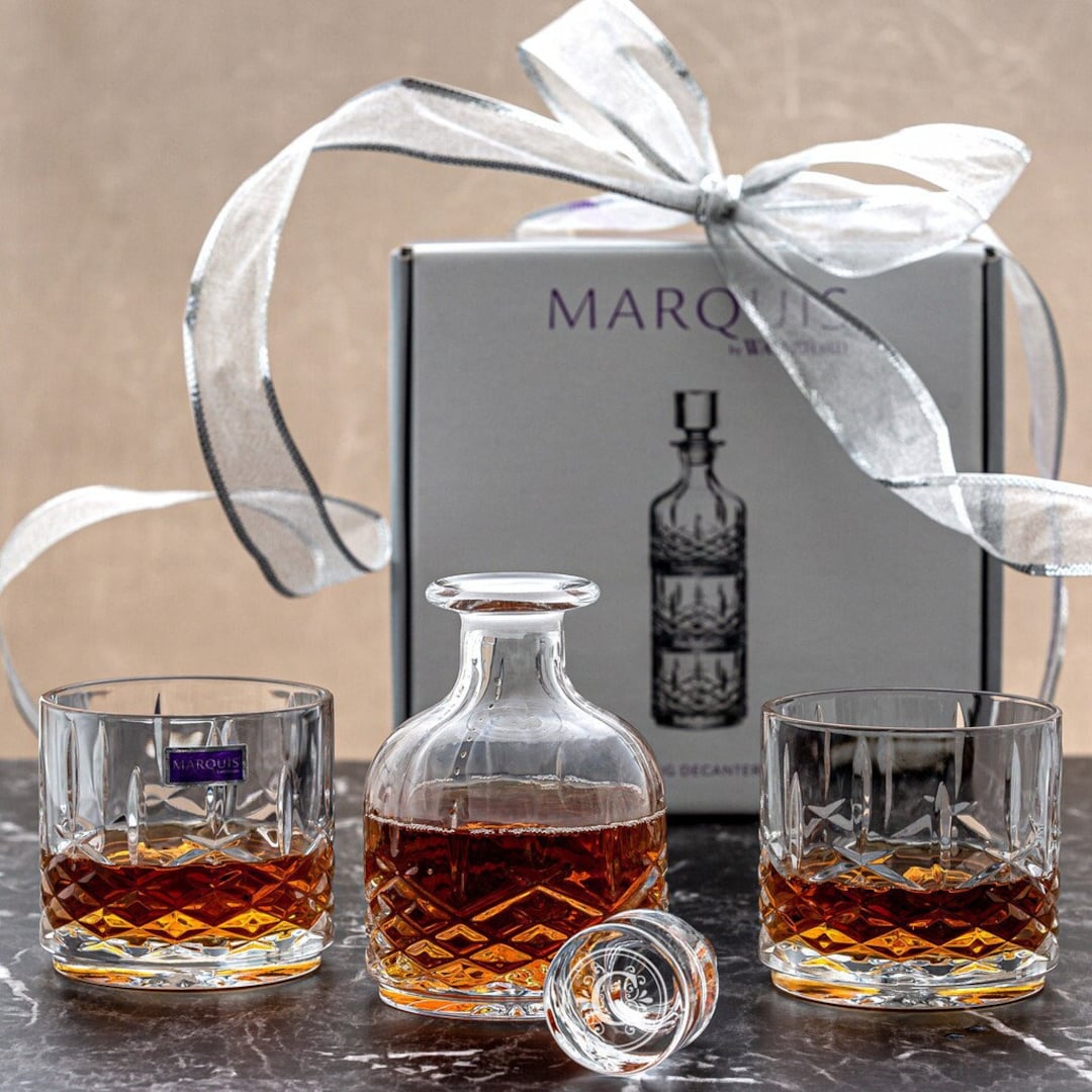 Waterford Markham Stacked Decanter and Tumblers 3pc Set, Lead Free ...