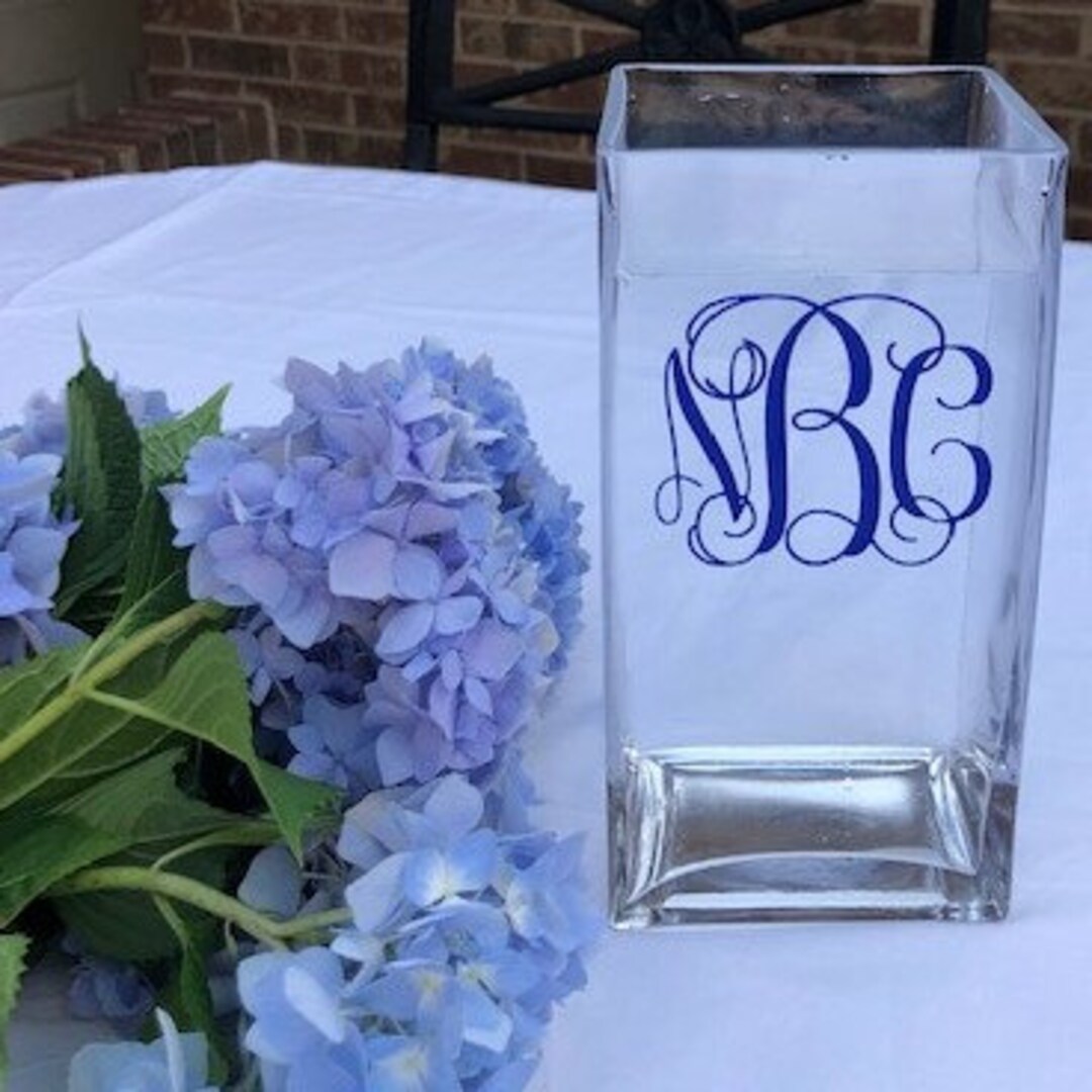 Monogrammed Caribou Square Vase, 8”, Flower Vase Glass, Monogrammed ...