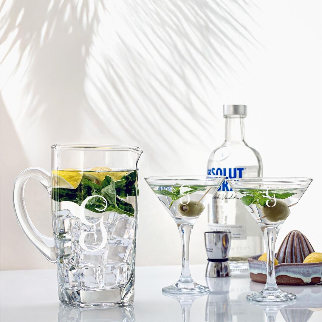 Martini Drink Set, Personalized 3-piece Pitcher Set, Cocktail Glasses ...