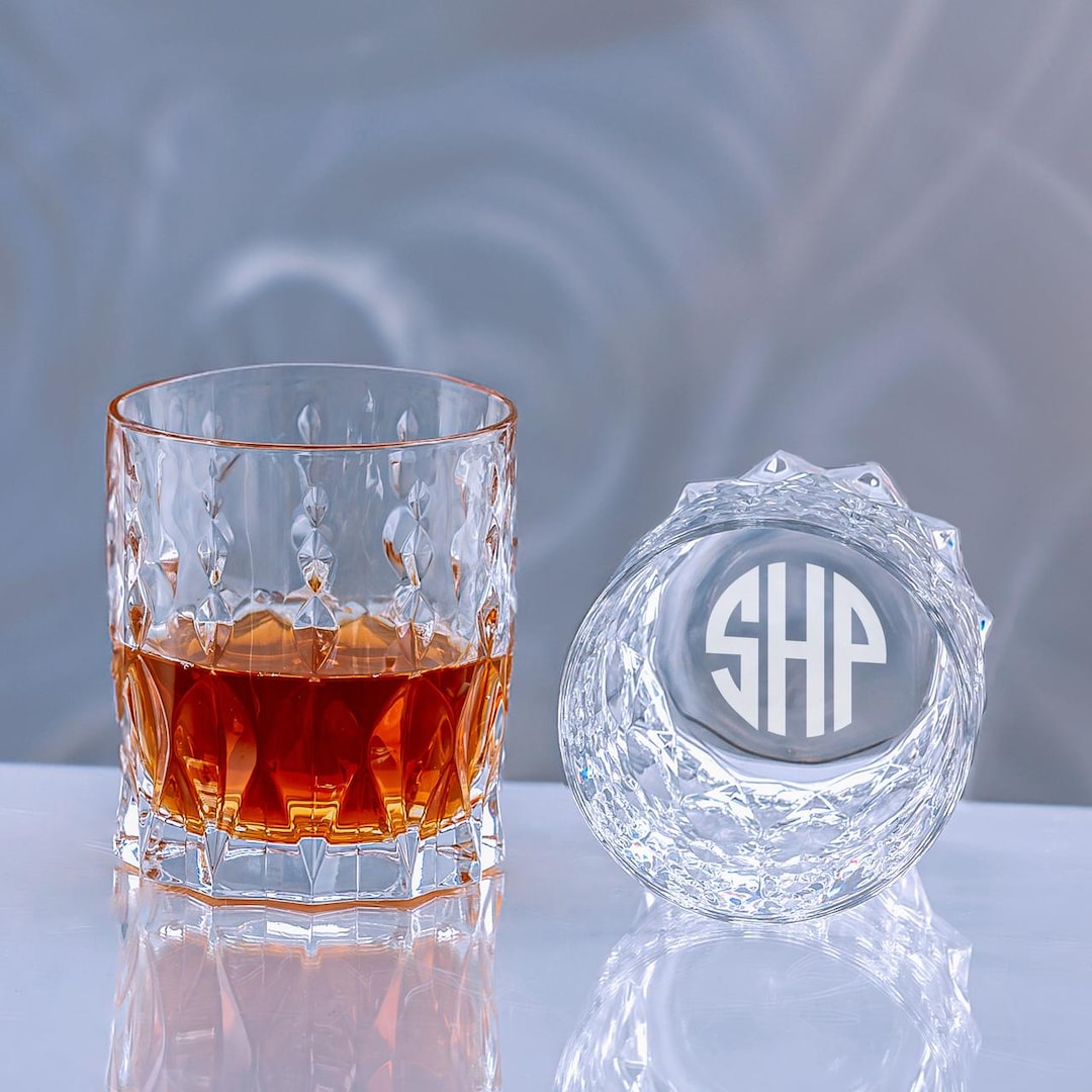 Marilyn Cut Crystal Etched Old Fashioned Glasses Pair, Custom Crystal ...