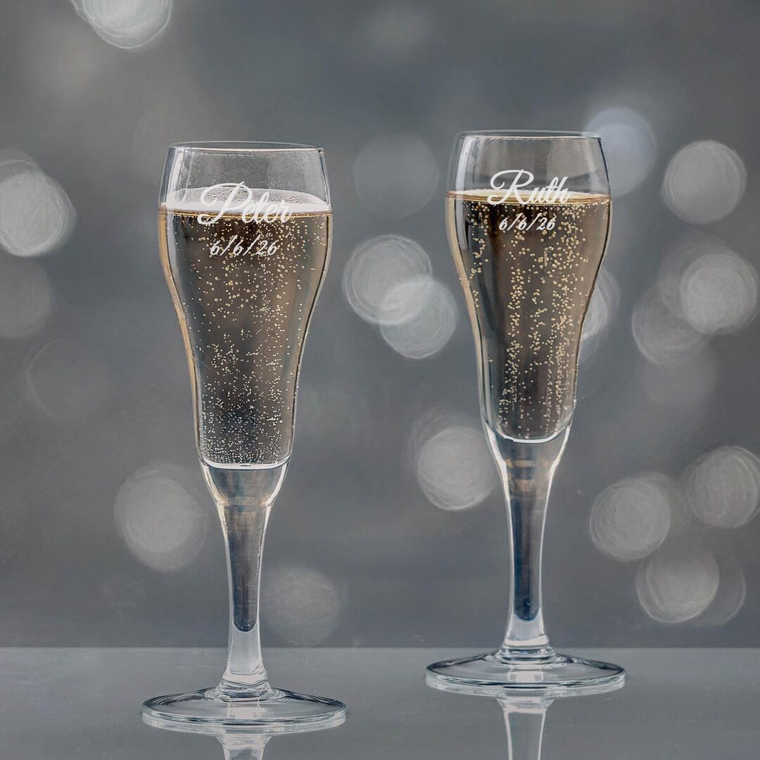 Etched Garbo Crystal Champagne Flute Pair, Monogrammed Toasting Glasses ...