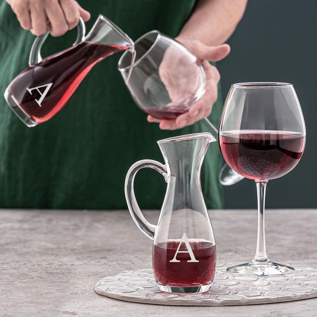Personalized Mini Glass Wine Carafe Pair, Set of 2 Carafes, Self-serve ...