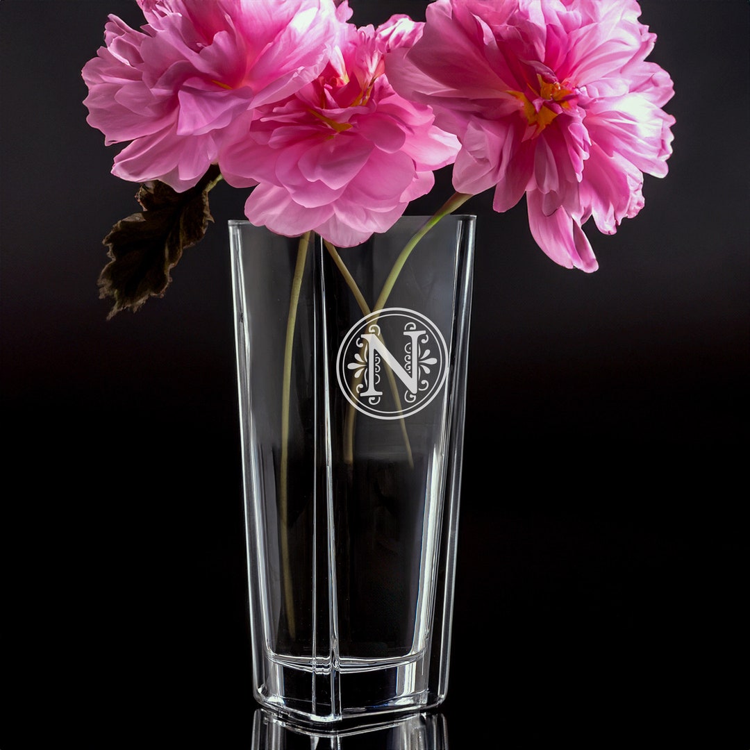 Personalized Mastaba Crystal Vase 12in, Monogrammed Vase, Custom Vase ...