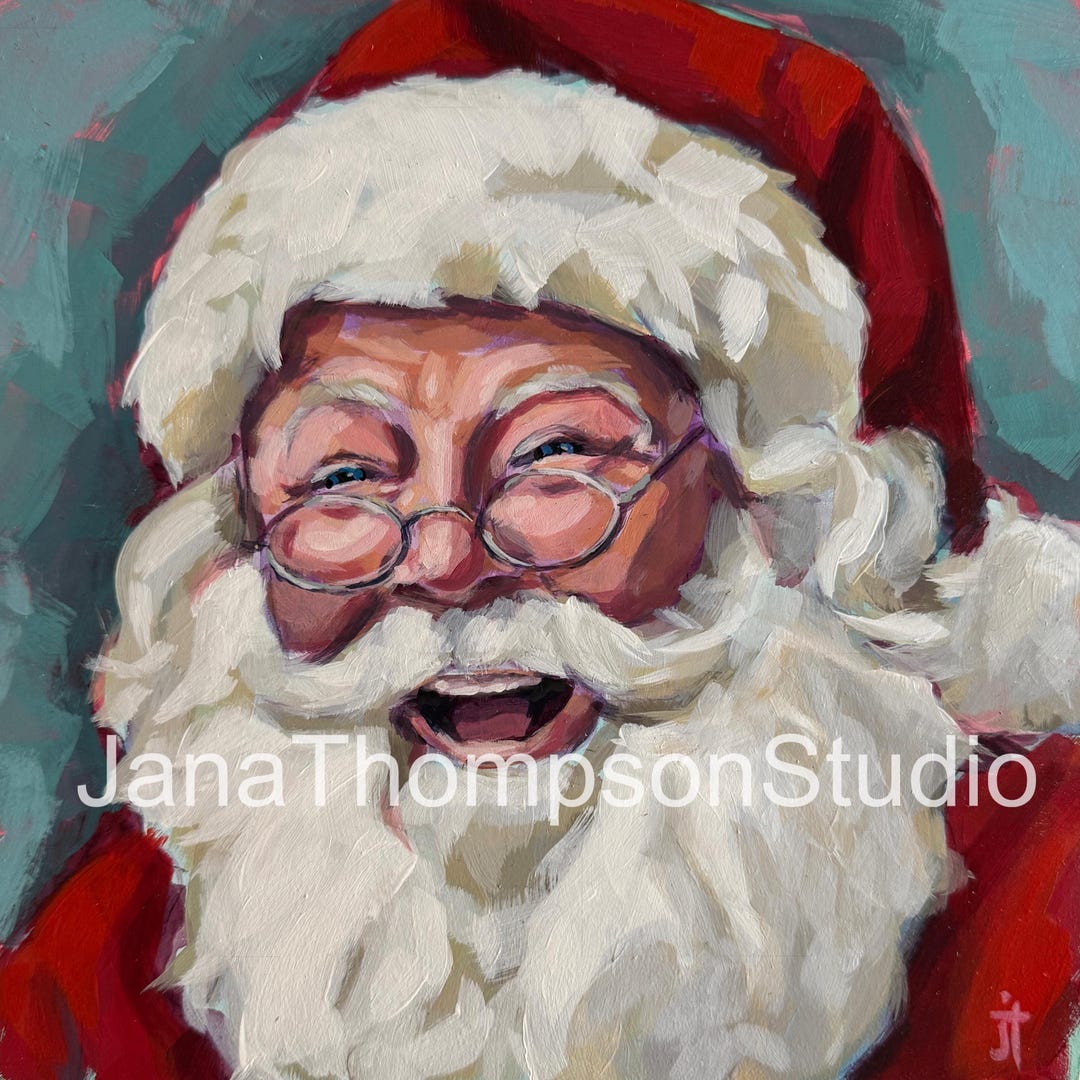 Santa Painting. Cheery, Red and White Portrait. Acrylic, 8”x8 ...