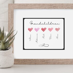 Personalized Grandchildren's Name Heart Wall Art, Custom Print for Home ...