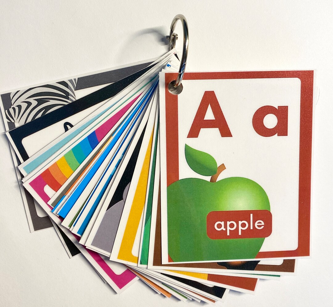 A-Z Alphabet Flash Cards, Laminated and secured with a binder ring, Pre ...