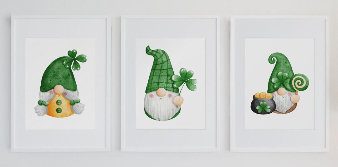 St Patrick's Day Gnomes Print, 3 Piece Wall Art, Digital Download, Luck ...