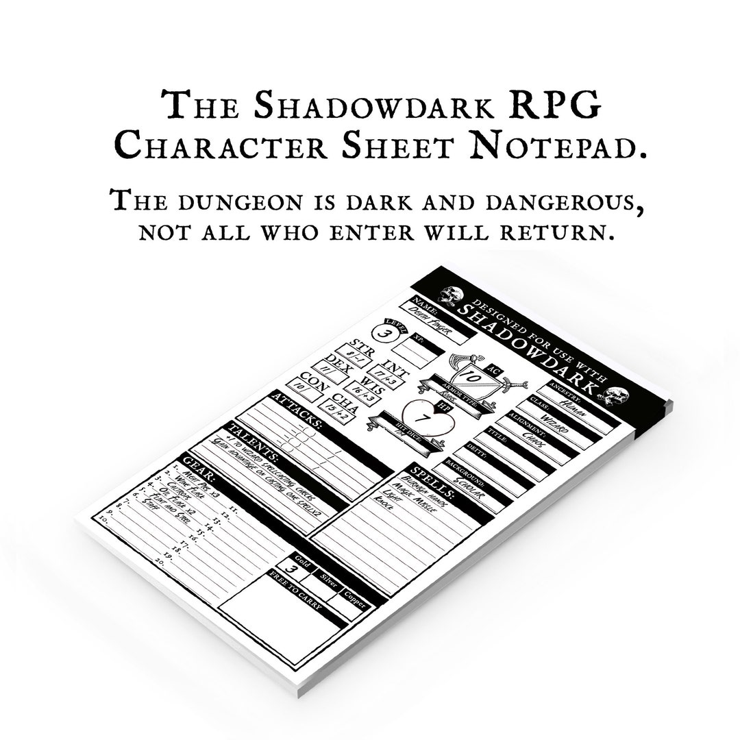 Shadowdark RPG 50 Character Sheet Notepad 6x10 - Etsy