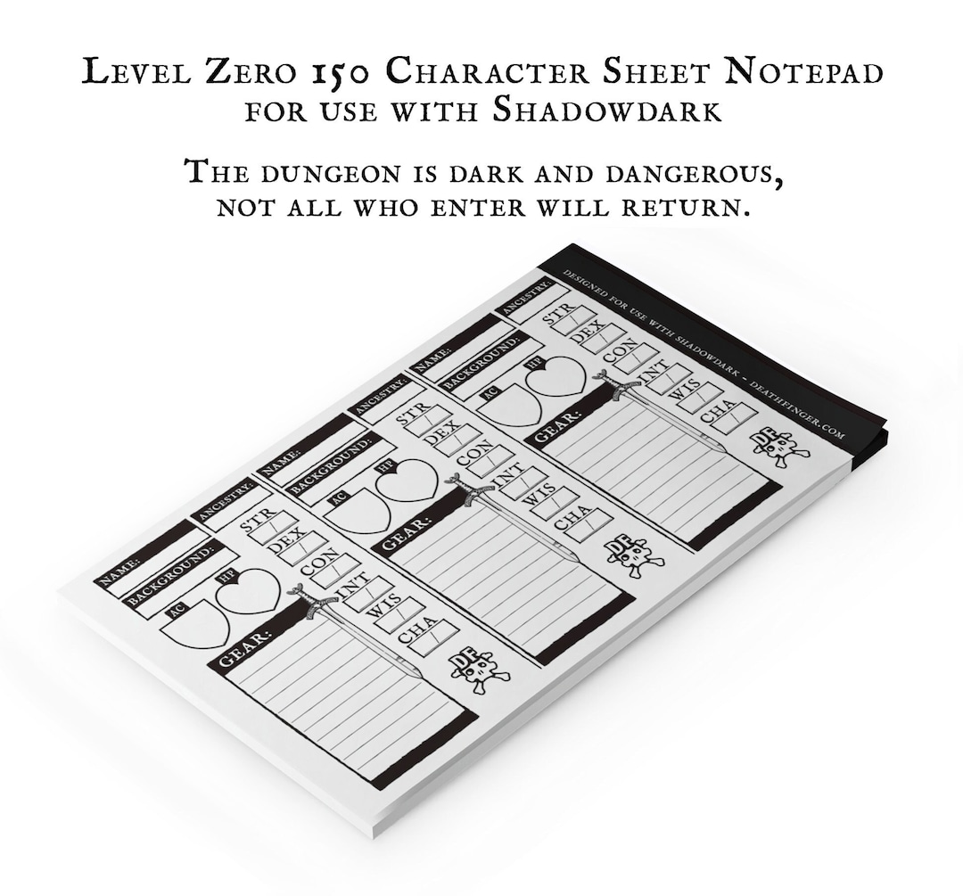 The Level Zero 150 Character Sheet Notepad for Use With Shadowdark - Etsy