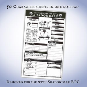 Shadowdark RPG 50 Character Sheet Notepad 6x10 - Etsy