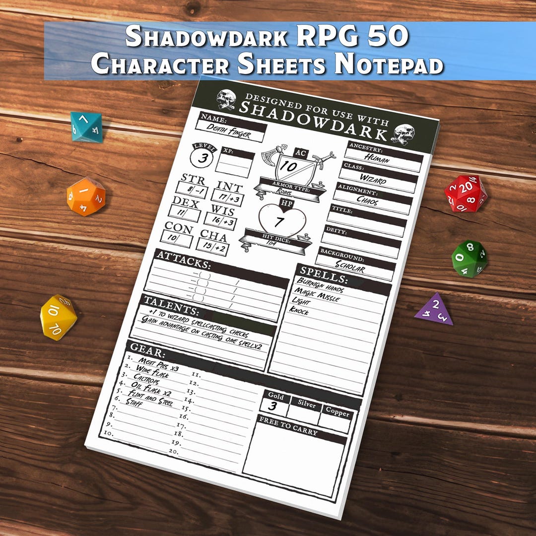 Shadowdark RPG 50 Character Sheet Notepad 6x10 - Etsy