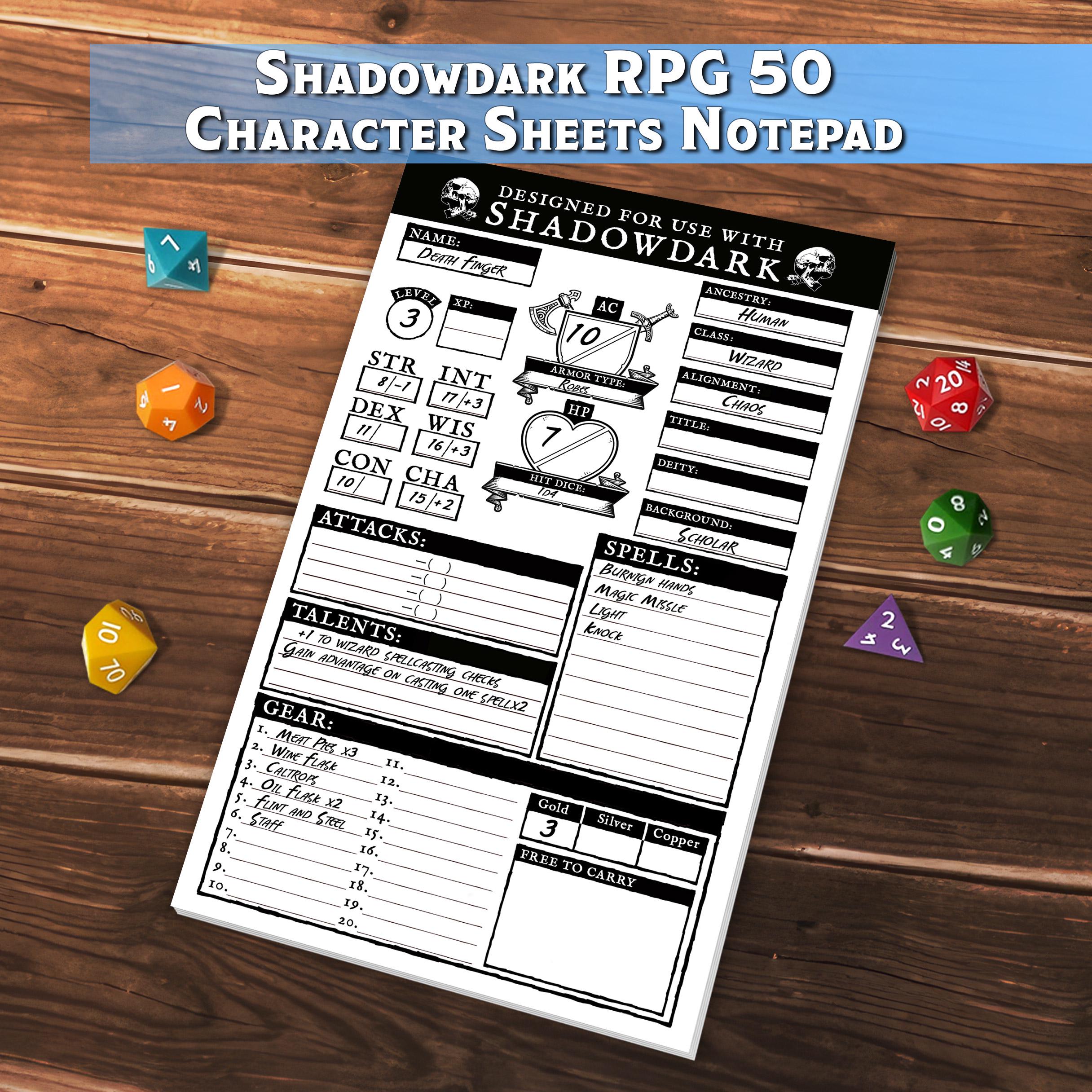 Shadowdark RPG 50 Character Sheet Notepad 6x10 - Etsy