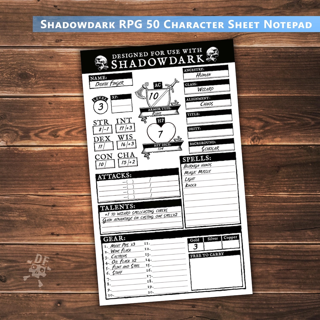 Shadowdark RPG 50 Character Sheet Notepad 6x10 - Etsy