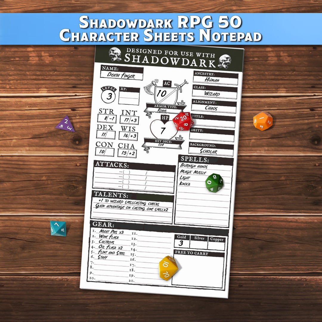 Shadowdark RPG 50 Character Sheet Notepad 6x10 - Etsy